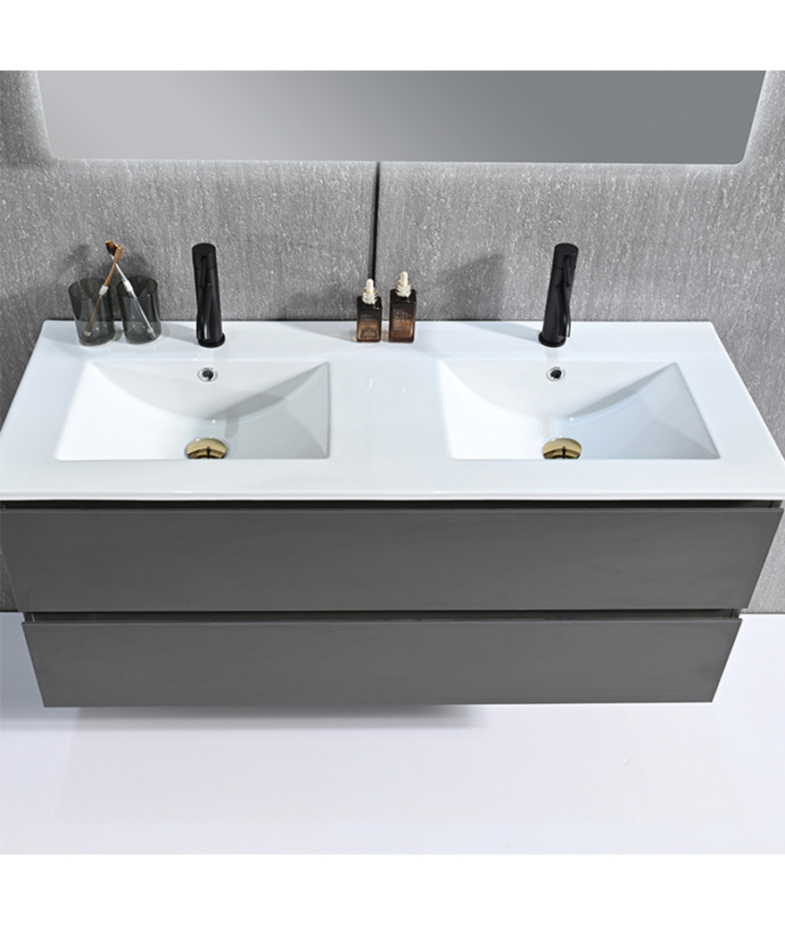 Meuble salle de bain double vasque 120cm gris et miroir LED LB-8331G