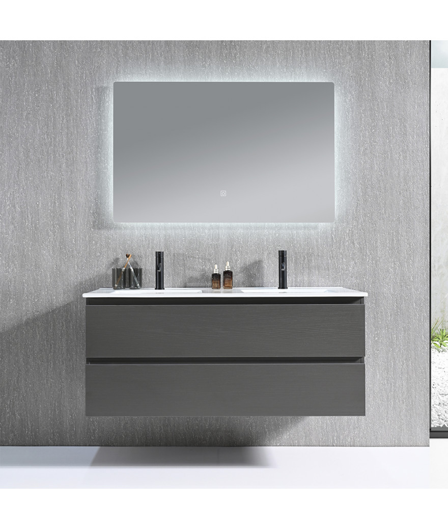 Meuble salle de bain double vasque 120cm gris et miroir LED LB-8331G
