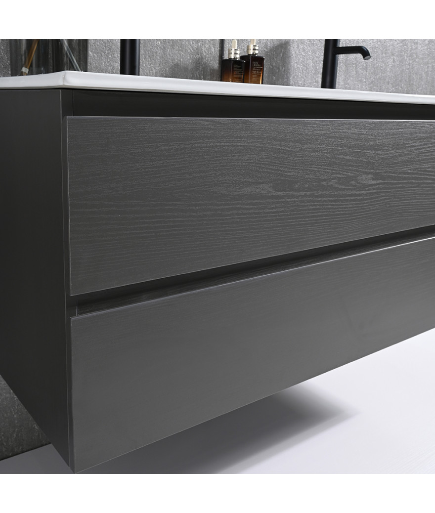 Meuble salle de bain double vasque 120cm gris et miroir LED LB-8331G